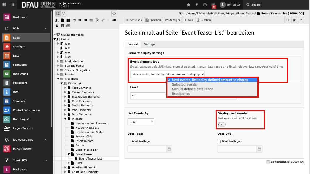 TYPO3 Event Teaser List: Veranstaltungen anzeigen in toujou