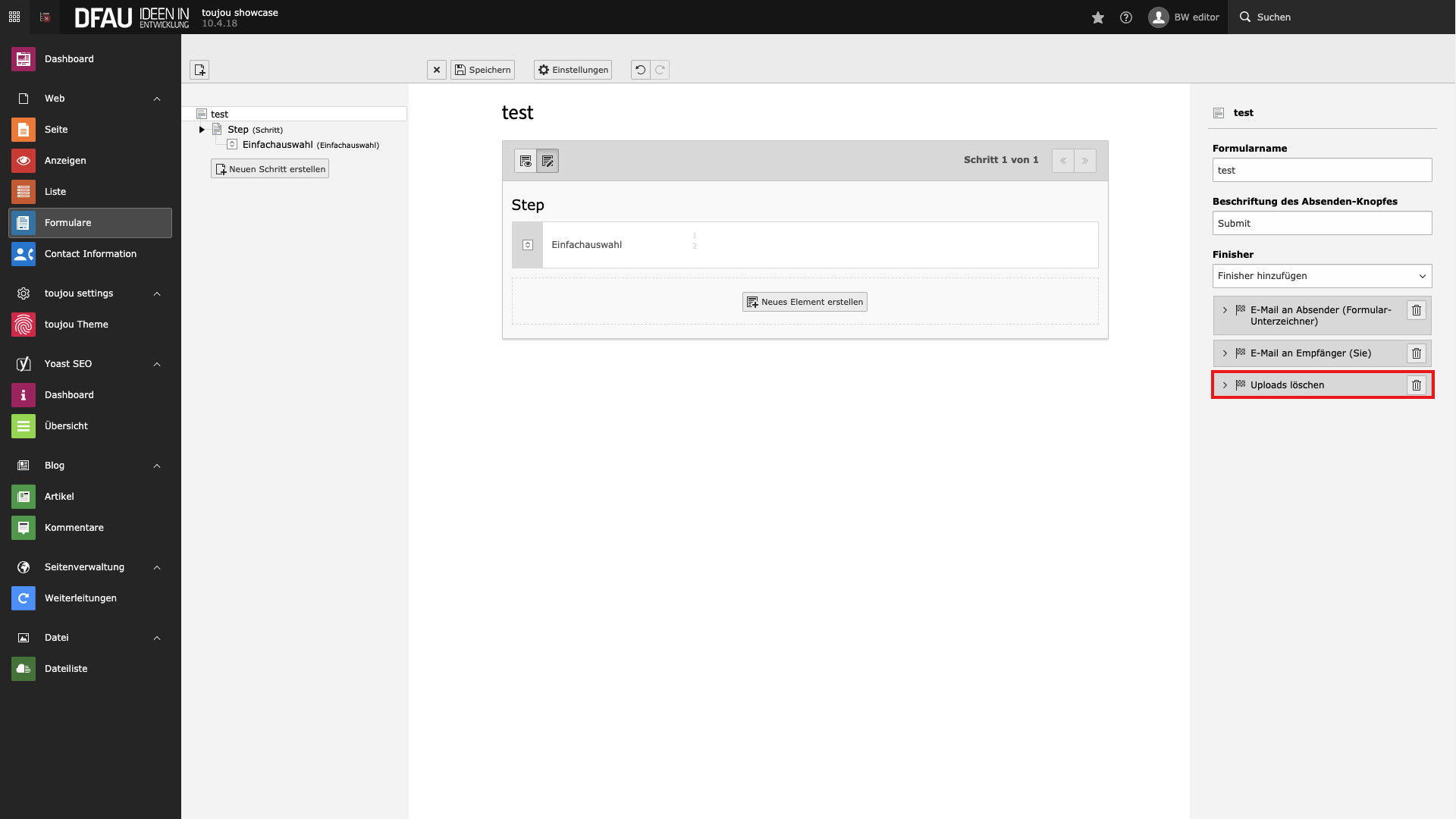 Tutorials: Formulare in TYPO3 anlegen und bearbeiten – Hier ist toujou.