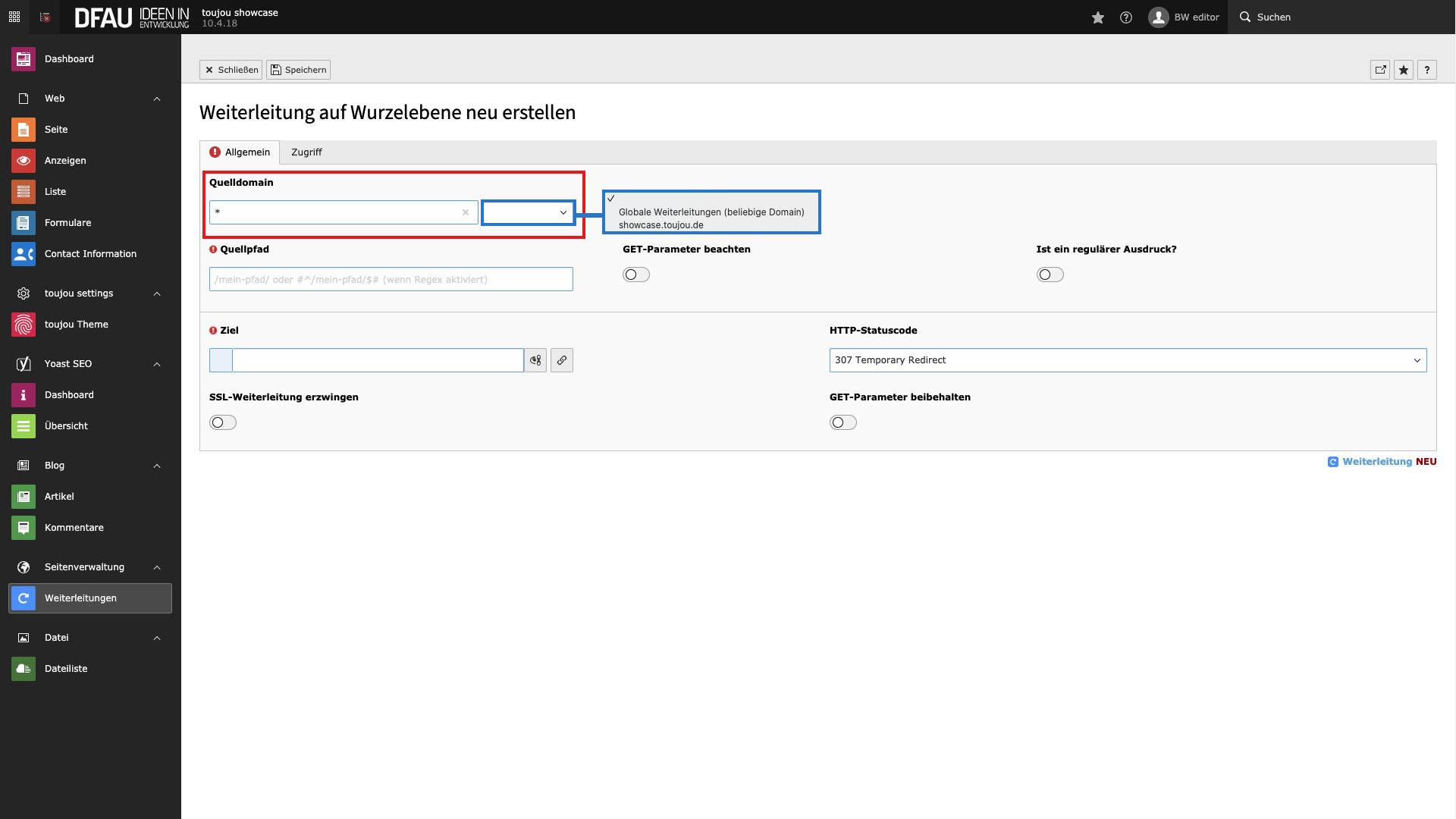 TYPO3 Redirects anlegen: URLs in toujou weiterleiten